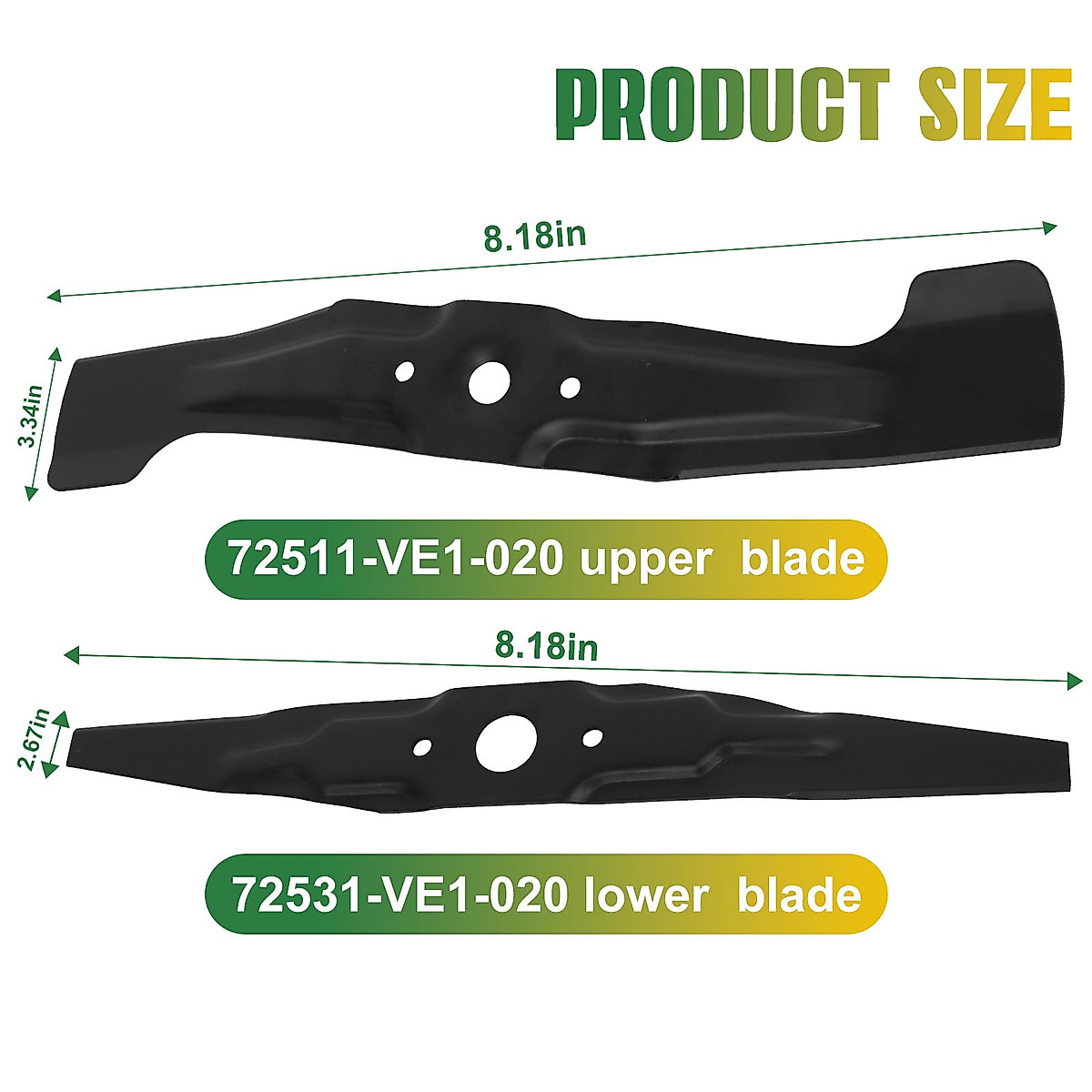 Aitruman 72531-VH7-000 and 72511-VH7-000 Replacement Blade Kit for Honda Mowers HRX217, HRX217K1, HRX217K2, HRX217K3, HRX217K4 (2 Blades)