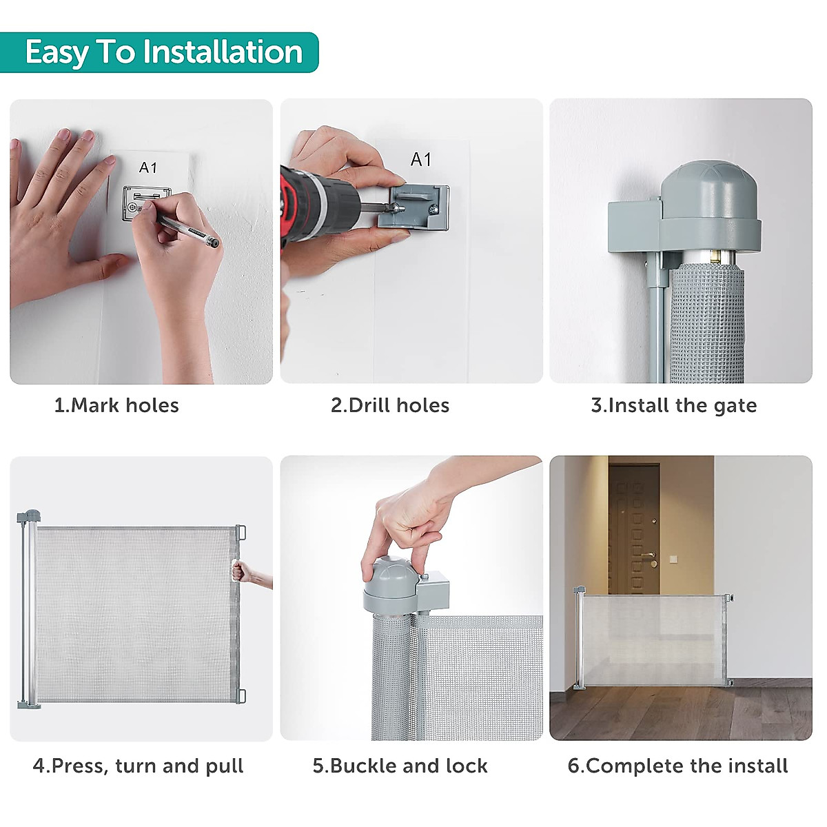alobeby Baby Gate, Retractable Baby Gate, Pet Gate, Baby Dog Gates for Doorways Gates for Kids or Pets, Extends to 60'' Wide, Extra Gray KMS-WL01 baby gate 2448
