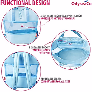 Beach Backpack Lightweight (Blue) - Beach Bags for Women Waterproof Sandproof - Neoprene Drawstring Bag Serves as Gym, Workout, Pool Bag & Beach Bag 