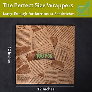 Ninesung 100 Pcs Parchment Paper, Wax Paper, Food Basket Liners, Food Sandwich Wrap Paper Deli Wraps Paper, 12x12 Inch Baking Parchment Paper For Picnic, Tray, Wrap, Bread, Burger and Burrito
