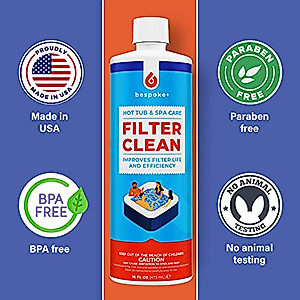 Bespoke+ Spa Filter Cleaner for Hot Tubs - 1-Hour Cartridge Filter Cleaner Soak Solution, Hot Tub Filter Cleaner Soak & Pool Filter Cleaner for Pool Cartridges (1-Quart)