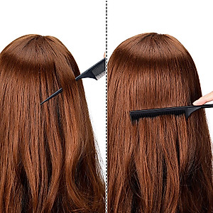 Leinuosen 3 Pack Tail Comb Carbon Fiber Rat Tail Comb Set Heat Resistant Anti Static Styling Tail Comb for Hair Women Back Combing Root Teasing Adding Volume (Black)