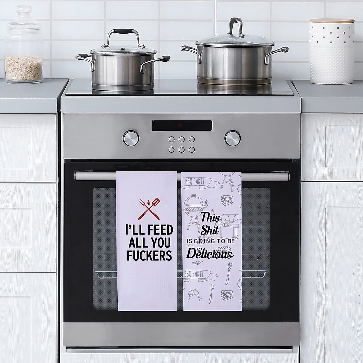 LXOMILL Funny Kitchen Towels for Men, Women, BBQ Grilling Cooking Dish Towels, Funny Birthday Gifts for Husband, Dad, Boyfriend, Friend, Hilarious Gag Gift for Chefs