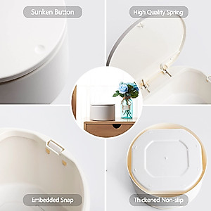 YISTOS Mini Countertop Trash Can with Lid, Desk Small Trash Can, Removable Liner Bucket,Waste Garbage Bin, Press-Type Tiny Waste Basket for Countertop, Vanity, Office or Coffee Table - Khaki