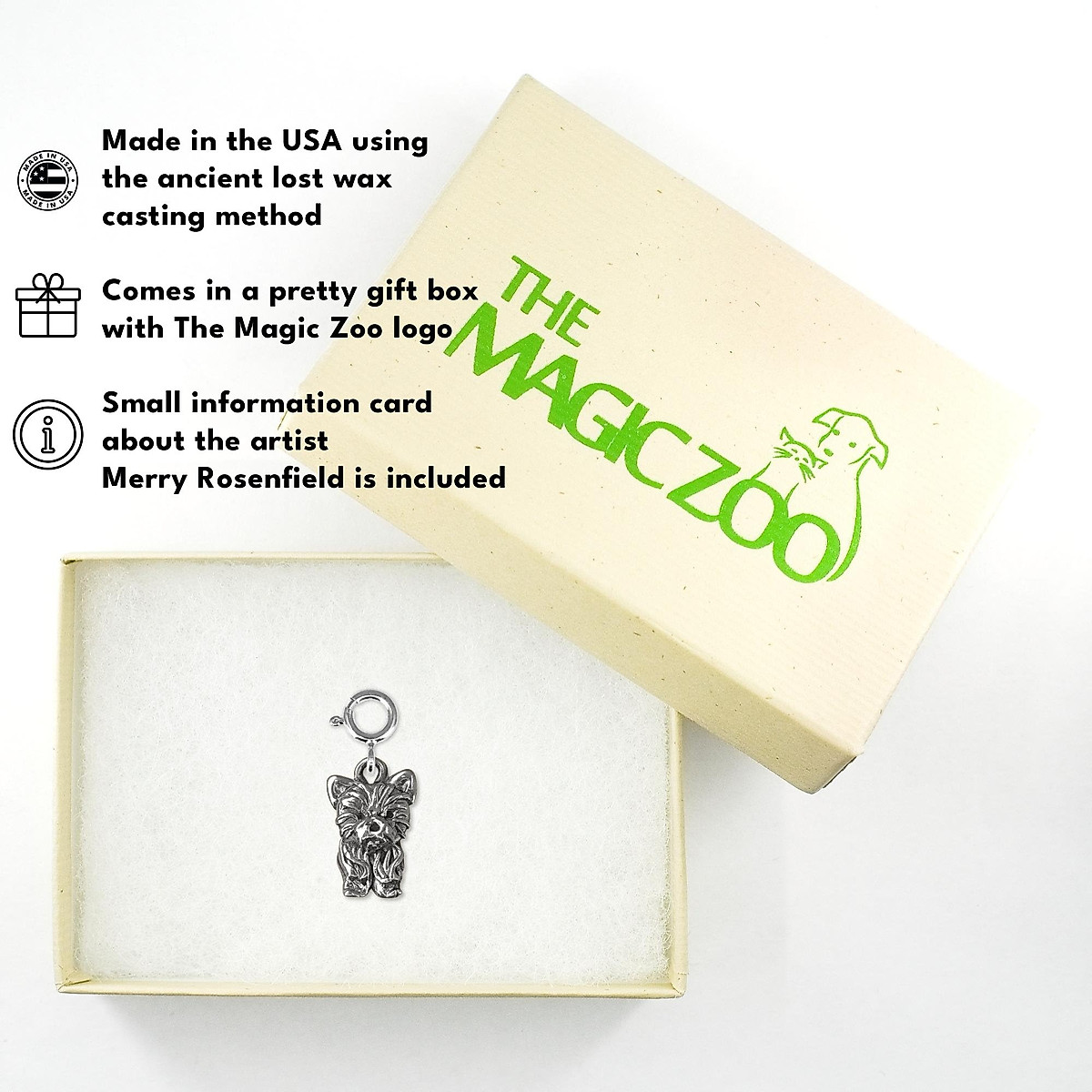 The Magic Zoo Sterling Silver Yorkie Puppy Charm for Charm Bracelet – Handcrafted in the USA – Yorkie Gifts for Women – Dog Charms for Bracelets