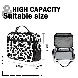 Cow Print Lunch Bag with Pockets Durable Insulation Lunch Box Leakproof Lunch Tote Bag For Teen Women Men Work Travel