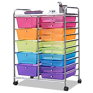 Giantex 15 Drawer Rolling Storage Cart Tools Scrapbook Paper Office School Organizer, Multicolor