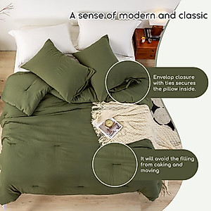 BOHOPOPM Softness Solid Olive Green Twin/Twin XL Bed Comforter Set - Lightweight Cozy Modern Polycotton Bed Blanket for Kid Teen Children All Season Use - 1 Down Alternative Comforter & 1 Pillowcase