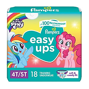 Pampers Easy Ups Girls & Boys Potty Training Pants - Size 4T-5T, 18 Count, My Little Pony Training Underwear (Packaging May Vary)