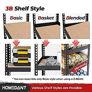 HOMEDANT Z-beam 5 Tier Laminated Heavy Duty Garage Storage Adjustable Wide Size Metal Shelving Unit Utility Rack Shelves Organization Multipurpose Shelf Shed Warehouse 47.7"W x 18.2"D x 71.3"H 1Pack