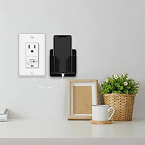 WZSANDS 4PCS Wall Mount Phone Holder with Adhesive, Phone Stand with Data Line Receiving Hole, Bed Side Shelf,Remote Control Stand, Use for Home,Office Black