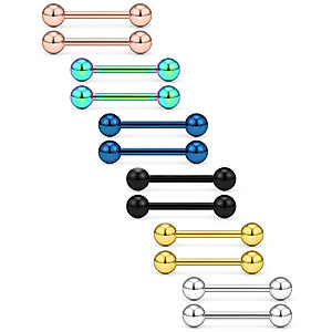 Ftovosyo 12PCS 12G 316L Stainless Steel Externally Threaded PA Tongue Nipple Shield Barbell Ring Bar Body Piercing Jewelry Retainer 12mm Mix Color