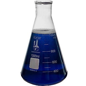 1000ml Narrow Mouth Erlenmeyer Flask, 3.3 Borosilicate Glass, Karter Scientific 223L1 (Pack of 2)