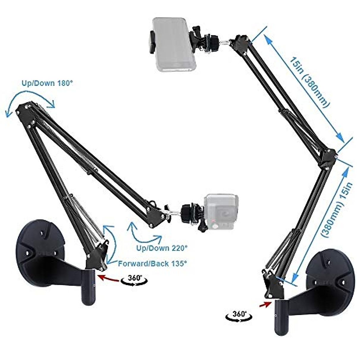 2in1 Wall Phone Mount,Overhead Camera Mount for iPhone Samsung Live Streaming,Baking,Craft,Videos,Online Lessons - Acetaken