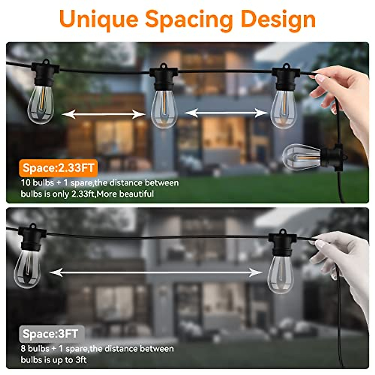 Solibting Outdoor String Lights Patio Lights 24Ft with 10 LED Dimmable Edison Waterproof Shatterproof Bulb and Commercial Grade Weatherproof Strand Heavy-Duty Outside Decorative Cafe, Bistro, Party