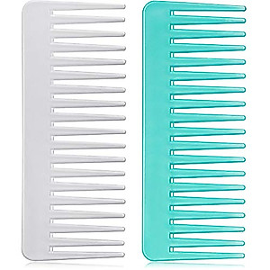 Large Hair Detangling Comb, Wide Tooth for Curly, Wet Dry Hair, No Handle Comb Styling Shampoo Comb (White, Cyan)