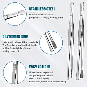 Kitchen Tweezers Tongs for Cooking - 12 Inch - 2 Pack Kitchen tongs Stainless Steel Cooking Tongs- Extra Long Tweezers for BBQ, Grilling, Pet Feeding, Arts and Crafts etc