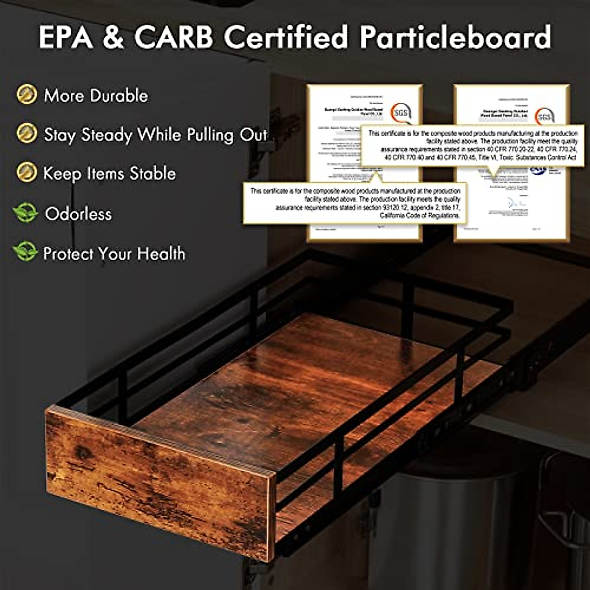 KES Pull Out Cabinet Organizer, 12" Wide Kitchen Slide Out Cabinet Drawer Organizer for Kitchen, Slide Out Wood Pull Out Drawer Storage Shelves with Soft Close, KPO503W30D53-BK