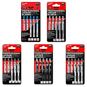 25 x TopsTools JSTTK5B T101B T101BR T111C T118A T144D Mixed Jigsaw Blades for Bosch, Dewalt, Makita, Milwaukee and many more