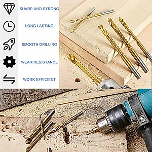 Titanium Coated HSS Twist Drill Bits - 8Pcs 3-10mm Serrated Grooving Cutting Carpenter Side Cutting Tap Spiral Saw Drill Bit Woodworking Wood Metal Plastic Hole Holesaw Tool (8)