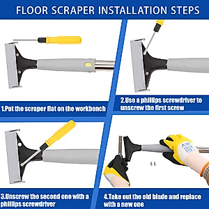 Frebuta Floor Scraper Long Handle Heavy Duty, 4Inch Razor Blade Scrapers Metal Paint Scraper with 10PCS Extra Metal Blades Paint Scraper Ideal for Cleaning Stove Top Windows Glass Tiles Wall