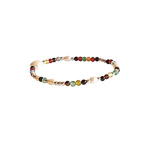 Handmade 925 Sterling Silver, Pearls and Multi Color Glass Beads Stretch Bracelet for women, Length 6.75 inches / 17CM, Dainty Beaded Bracelet Boho Jewelry, By MiYa Jewelry Creations