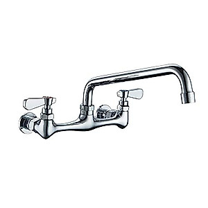 Kitchen Faucet Wall Mount Commercial Sink Faucet Kitchen Utility Laundry 8 Inch Swivel Spout 2 Dual Handle Restaurant Chrome Mixer Tap