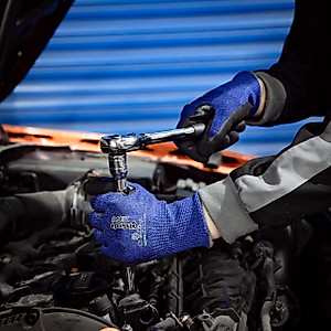 ANDANDA Cut Resistant Gloves Level 5, 3D Comfort Stretch Fit, Nitrile Sandy Finish Coated Work Gloves with Power Grip, Ideal Work Gloves for Men/Women Handle Glass, Sharp Metal, Blue(L),1Pair