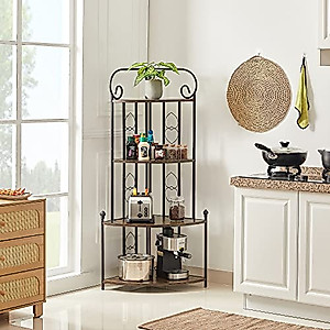 VECELO 4-Tier Ladder Corner Shelf with Metal Frame, Multipurpose Bookshelf Bookcase, Plant Stand & Storage Display Shelves for Living Room, Bedroom, Office, Rustic Brown