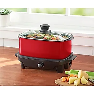 BrylaneHome 5 Quart Slow Cooker With Griddle & Tote Bag, Red