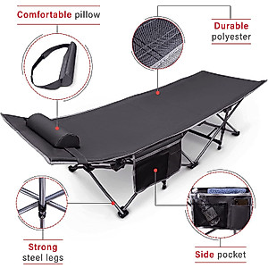VaygWay Outdoor Folding Camping Travel Cot - Grey Lightweight Comfortable Portable Heavy Duty Foldable Cot – Sleeping Travel Bed w/Pocket - Adults and Kids Travel Cot –Outdoor Hiking, (Grey 1 Pack)