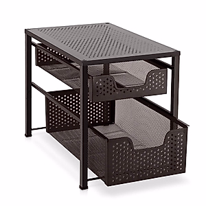 Bextsware Auledio Stackable Multi-Function Under Sink Organizer 2 Tier Sliding Basket Cabinet, Bronze