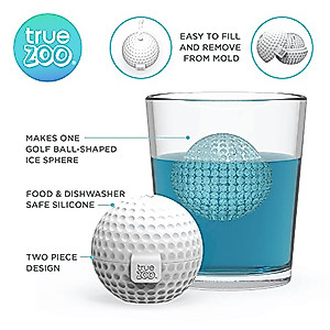 True Zoo Golf Ball Ice Mold, Dishwasher Safe Novelty Silicone 2 Inch Ice Sphere Maker for Sports Fans, Set of 1