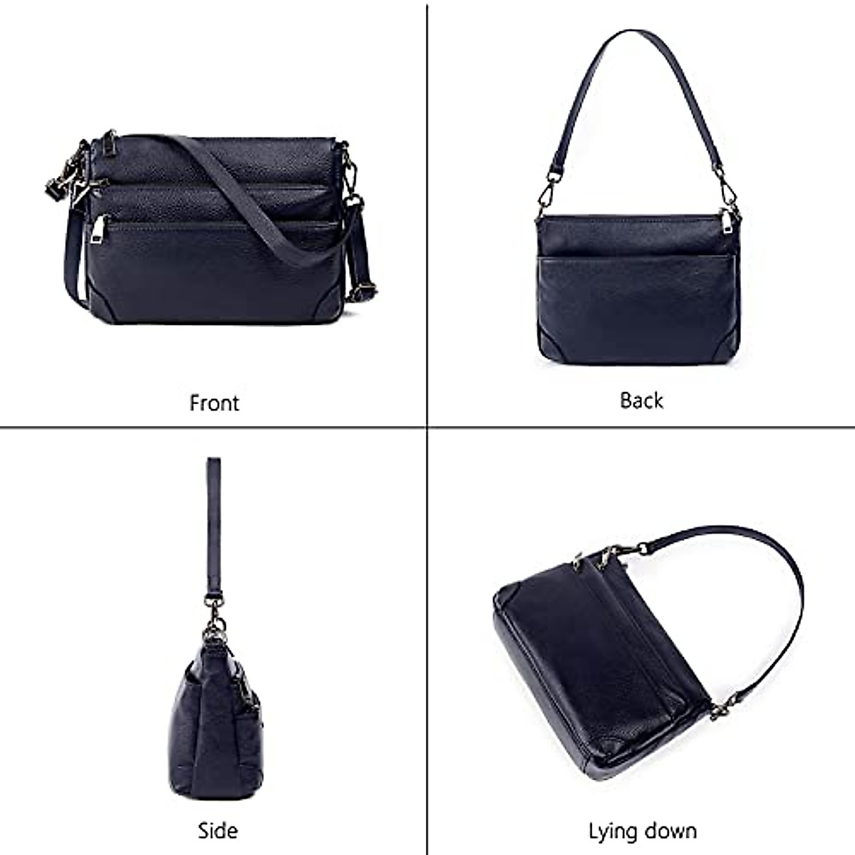 Pearl Angeli Crossbody Bags for Women Genuine Leather Shoulder Bag Multi-Pocket Messenger Bag Ladies Handbag Purse Royalblue