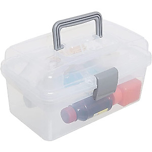 Auniwaig Portable Handled Organizer Box 33cm Plastic Sewing Box Multipurpose Art Tool Container Case Transparent Storage Box with Removable Tray for Art Craft and Cosmetic (33x20x15cm) 1pcs
