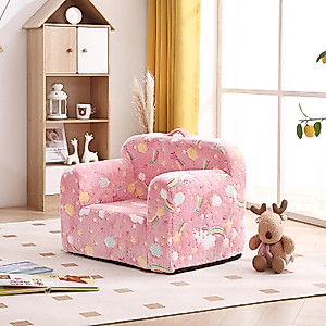 Tiita Kids Sofa, Children Couch with Carrying Handle & Side Pockets, Kids Foam Chair, Toddler Armrest Chair, Lightweight Children Sofa Chair, Kids Read Sofa for Girl or Boy(Pink Rainbow)