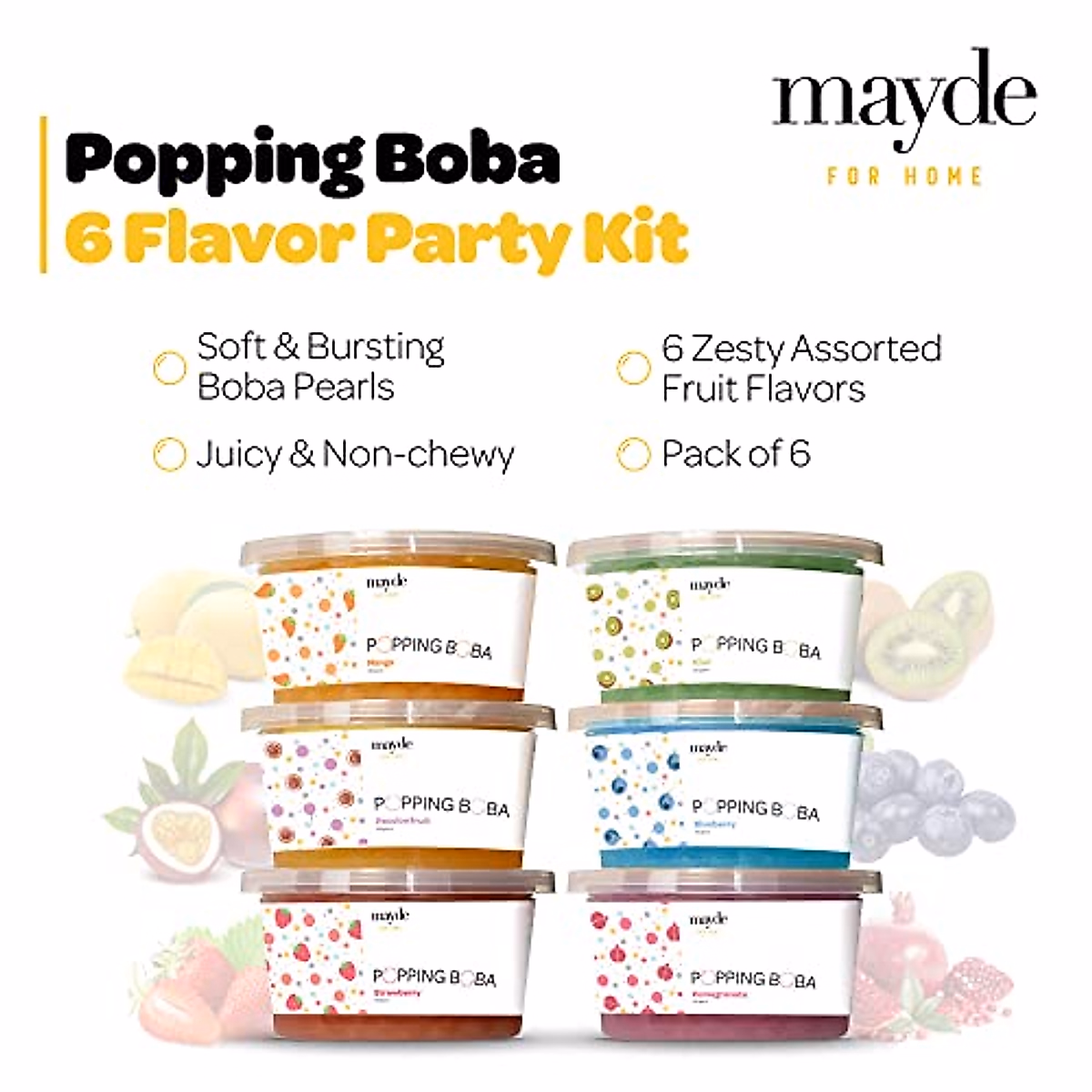 Mayde 6-Flavor Popping Boba Pearls Party Kit (6-Pack, 490 Grams)