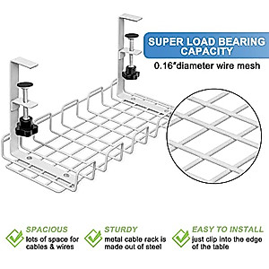 Quszmd Under Desk Cable Management Tray No Drill - Under Desk Cable Organizer for Wire Management. Super Sturdy Desk Cable Rack .Standing Desk Cable Management (16" Black Wire Tray)