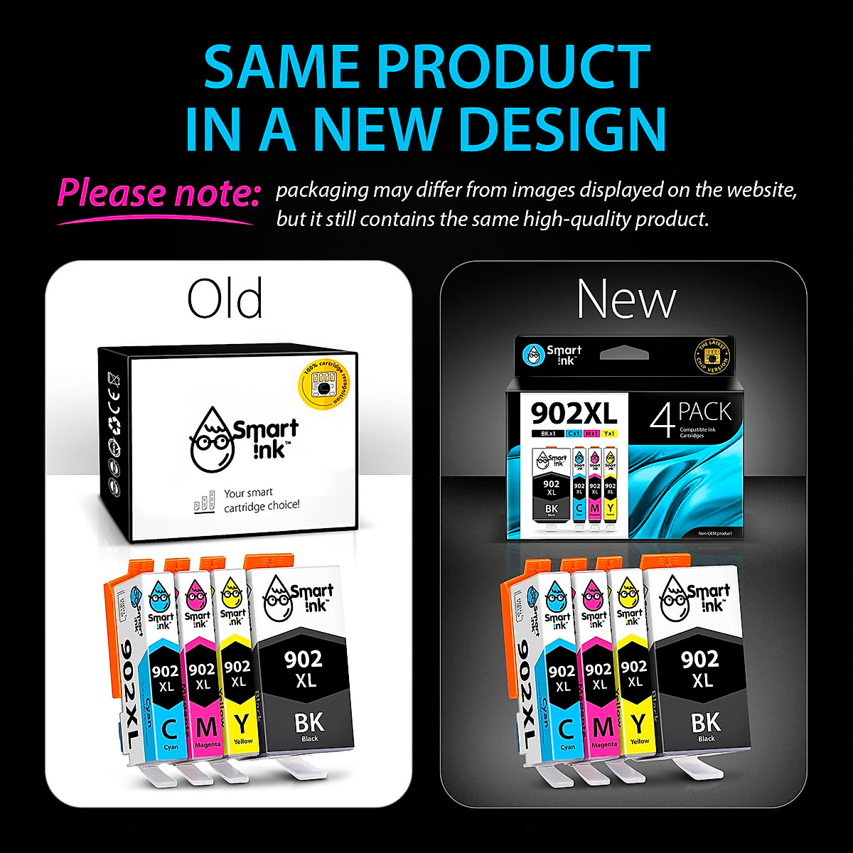 Smart Ink Compatible Ink Cartridge Replacement for HP 902 XL 902XL (4 Combo Pack) to use with Officejet Pro 6978 6968 6974 6975 6960 Officejet 6951 6954 6956 6958 Printers