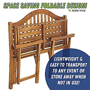 Patio Wise Foldable Acacia Wood Garden Bench, 4-Foot Indoor/Outdoor Wooden Porch, Patio, & Park Seating, Curved Backrest & Armrest, 48-Inches Wide x 24-3/4-Inches Deep x 41-Inches High, Teak Color