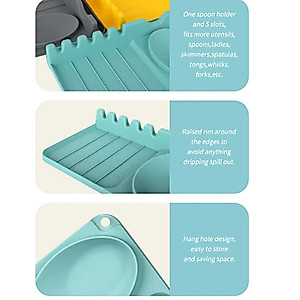 Zilicone Valet Silicone Spoon Rest with Drip Pad - 5 Slotted Spoon Rest for Kitchen Utensils, Tongs, Ladles - Heat Resistant Spoon Holder for Stove Top, Countertops, & Tables (Blue, 1)