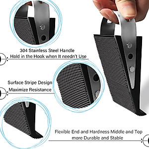 Shackcom Door Stopper, 2 Pack Black Heavy Duty Wedge That Holds Doors Firmly and Doesn’t Budge, Made of Rubber and Stainless Steel, Works on All Floor Surfaces, with Hanger which Easy to Storage