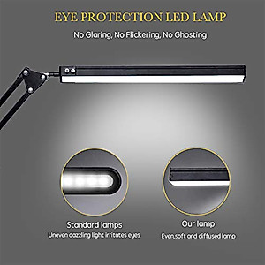 LED Desk Lamp, Adjustable Swing Arm Lamp with Clamp, Eye-Caring Reading Desk Light, 10 Brightness Levels, 3 Lighting Modes, Memory Function Desk Lamps for Home Office with Adapter (Black)