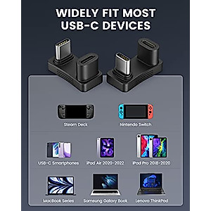 Moko 180 Degree U Shape USB-C Male to USB-C Female Adapter 2 Pack, With PD 100W/10 Gbps, USB-C 180 Extender for Steam Deck/Switch/Laptop/Tablet/Phone