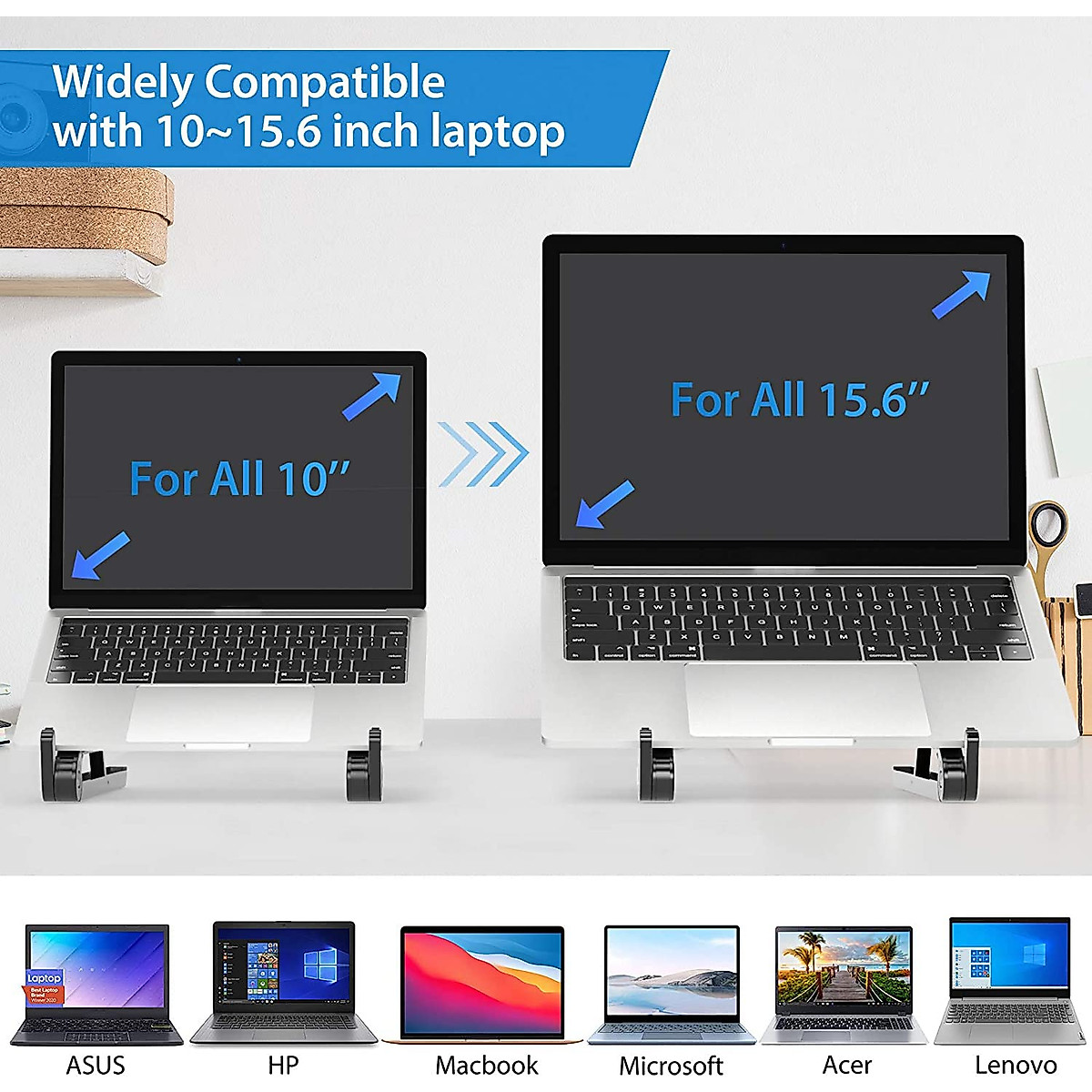 FURNINXS Laptop Stand for Desk Adjustable Foldable Ergonomic Laptop Holder Riser Portable Aluminum Computer Notebook Stand for Elevated 10~15.6" Dell, HP, MacBook Air Pro, Lenovo, Chromebook