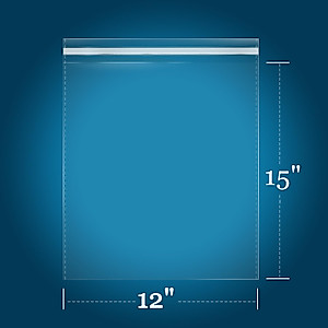 iMailer 200 Count - 12" x 15" Self Seal Clear Cello Cellophane Resealable Plastic Poly Bags for Clothing, T-Shirts, Pants