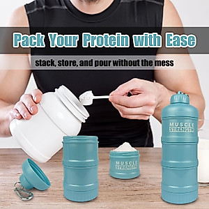 Stackable Protein Powder Travel Container with Carabiners & Funnels, Portable Protein Powder Container to Go, Protein Powder Funnel Set, Travel Protein Powder Containers for Fitness, Travel (BLUE)