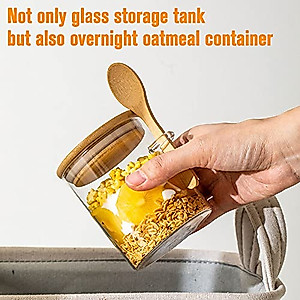 Hwawhin 4 Pack Airtight Glass Jars with Bamboo Lid & Spoons, 19 OZ Glass Food Storage Jars Borosilicate Glass Canisters for Coffee Bean, Sugar, Storage, Dry Goods, Cookie, Candy, Tea, Spices and More