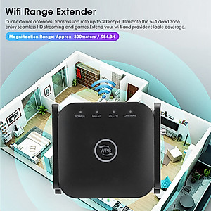 Kafuty-1 WiFi Range Extender, Wireless WiFi Repeater Signal Amplifier Up to 300meters / 984.3ft, WiFi Repeater Up to 300Mbps Speed, 2.4 ghz, 802.11 b/g/n, with Ethernet Port(Black US)