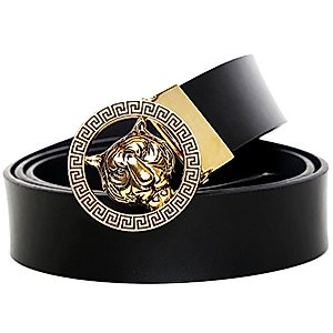 Old John Leather Men's Luxury Gold Tiger Buckle 35-mm Italian Leather Belt (105cm/41.3inch(34-36), Black)